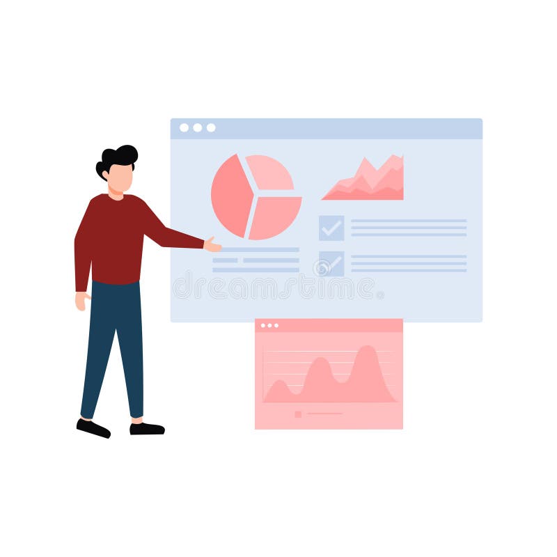 Boy Pointing To Business Pie Graph on Web Page Stock Illustration ...