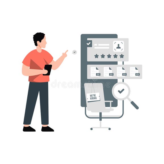 Boy is Pointing To CV on Mobile Stock Illustration - Illustration of ...