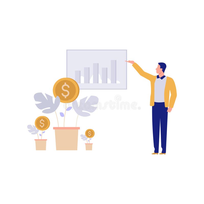 The Boy is Pointing at the Bar Graph Stock Illustration - Illustration ...