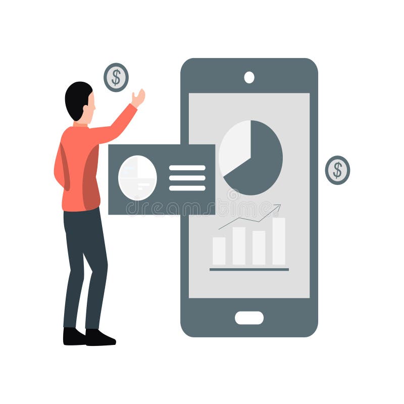 The Boy is Pointing To the Graph on Mobile Stock Illustration ...