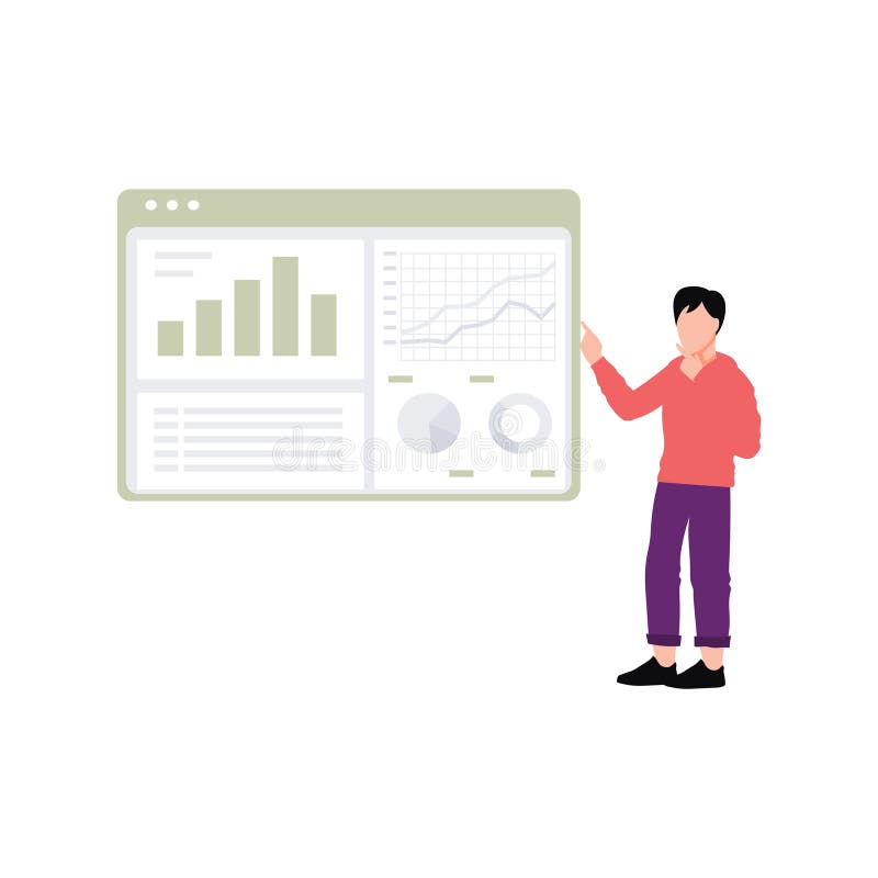A Boy is Pointing To a Graph on a Web Page Stock Vector - Illustration ...