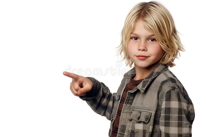 Boy Pointing To Side, Isolated on White Stock Illustration ...