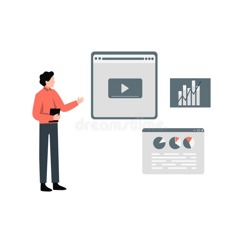 Boy Pointing To Video on Web Page Stock Vector - Illustration of report ...