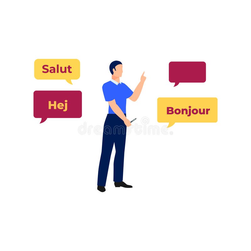A Boy Pointing at Various Foreign Languages Stock Illustration ...