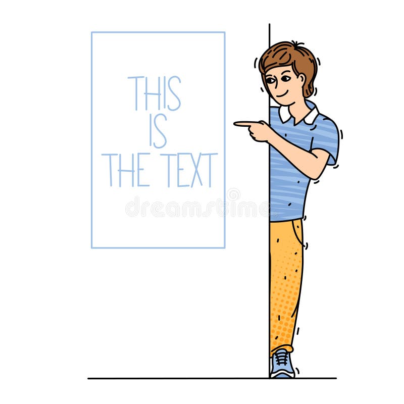 Boy Points Finger at the Empty Banner Stock Vector - Illustration of ...