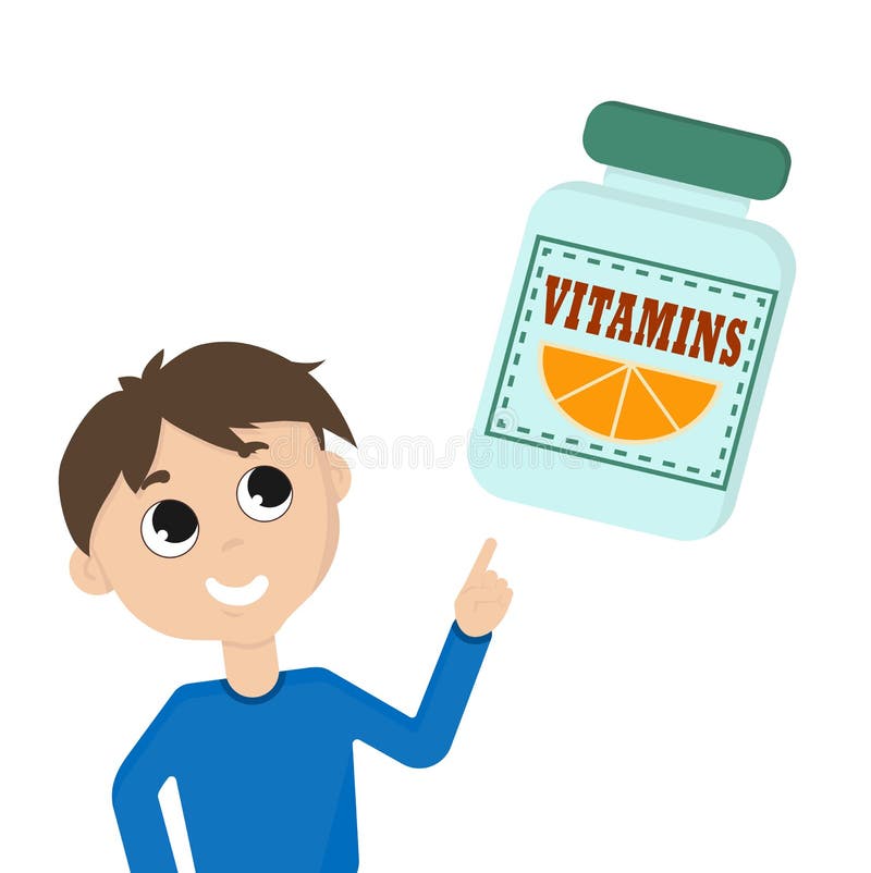The Boy Points To a Jar of Vitamins Stock Vector - Illustration of ...