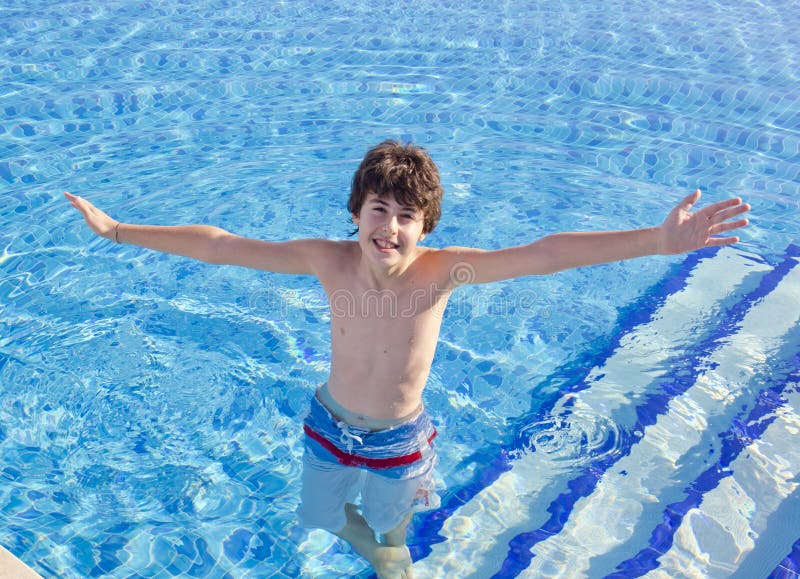 Happy Boy is in the Swimming Pool Stock Photo - Image of aquapark ...