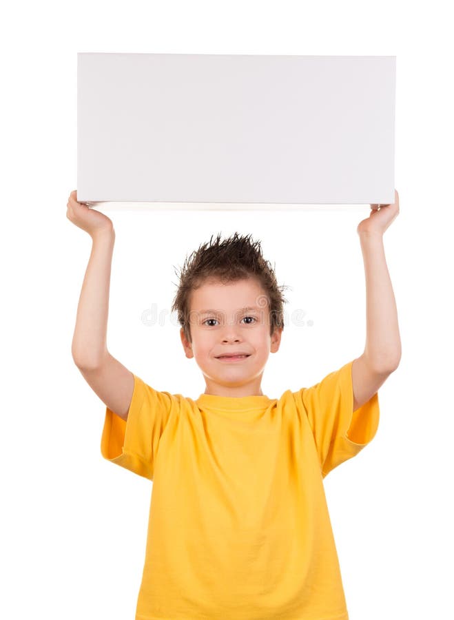 Boy Portrait with Gift Box on White Stock Photo - Image of playful ...