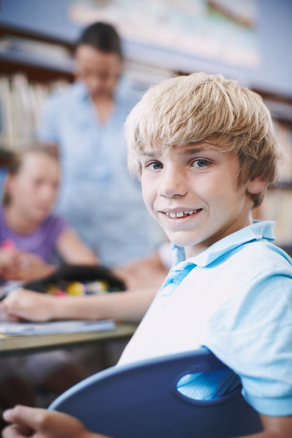 Boy, Portrait and Smile in Library for Learning, Education and Fun with ...