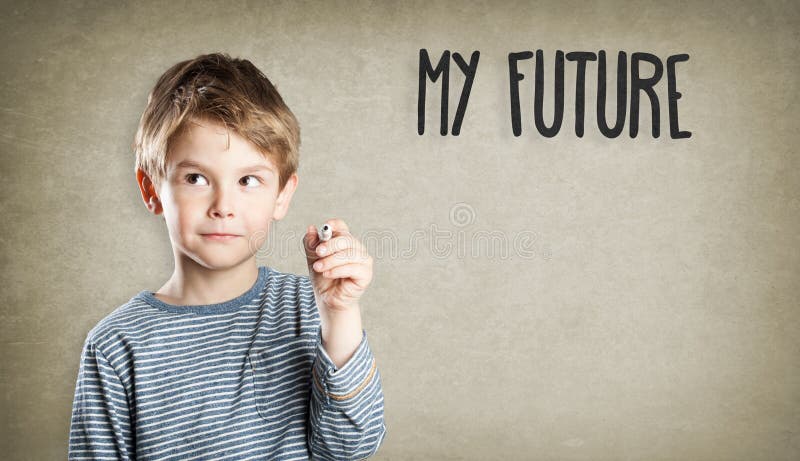 Boy, Portrait, Writing, What Will Be My Future? Stock Photo - Image of ...