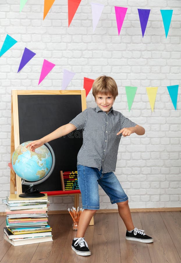 Boy Posing for the First Day at School Stock Image - Image of posing ...