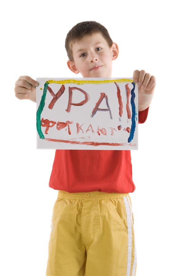 Boy with poster stock image. Image of blond, colorful - 7486921