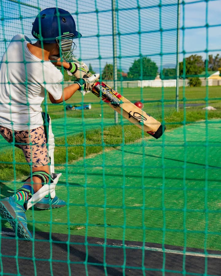 Boy Practicing Cricket with Protective Gear Stock Photo - Image of ...
