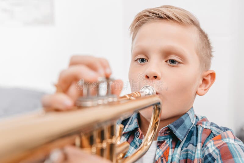 Portrait Shot of Young Boy Practicing Stock Photo - Image of musical ...