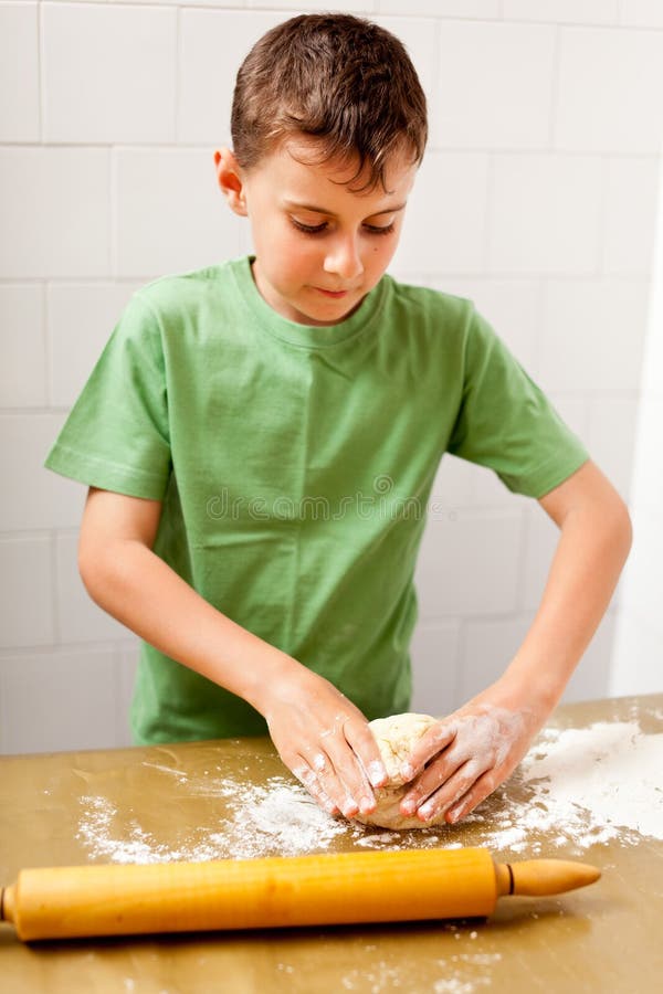 Boy Preparing Cookies or Bread Stock Image - Image of cooking, cake ...