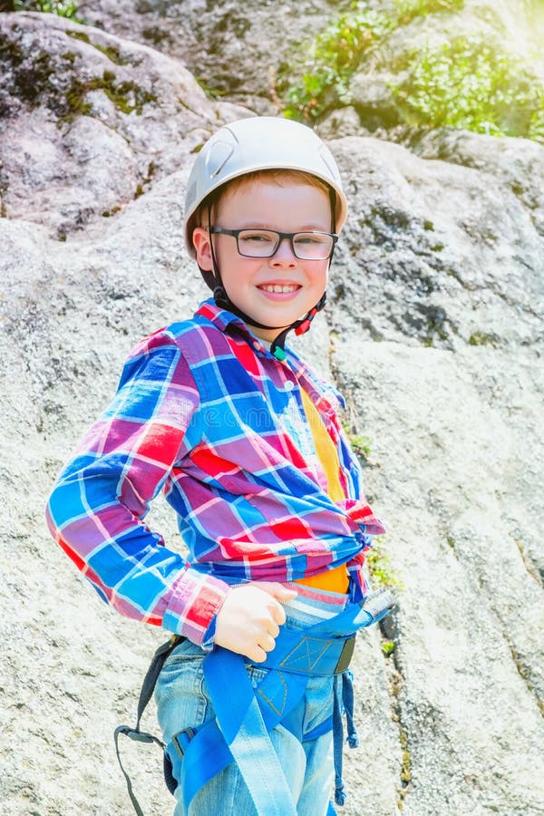 The Boy is Preparing To Climb the Mountains. Stock Photo - Image of ...