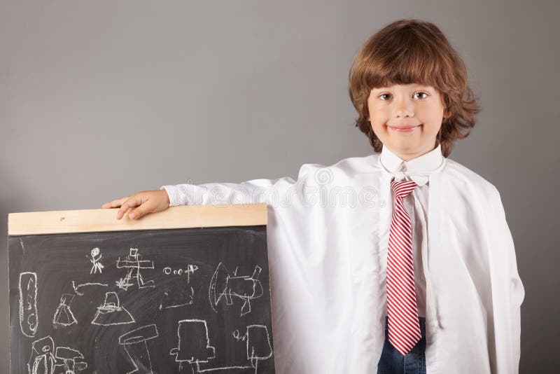 Boy Primary School Students at Blackboard Stock Image - Image of ...