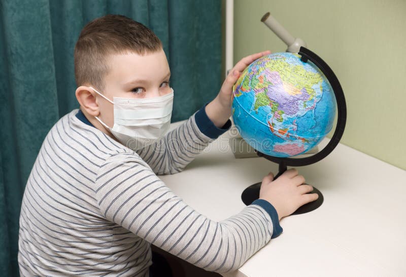 Boy in a protective mask stock image. Image of infection - 184502037
