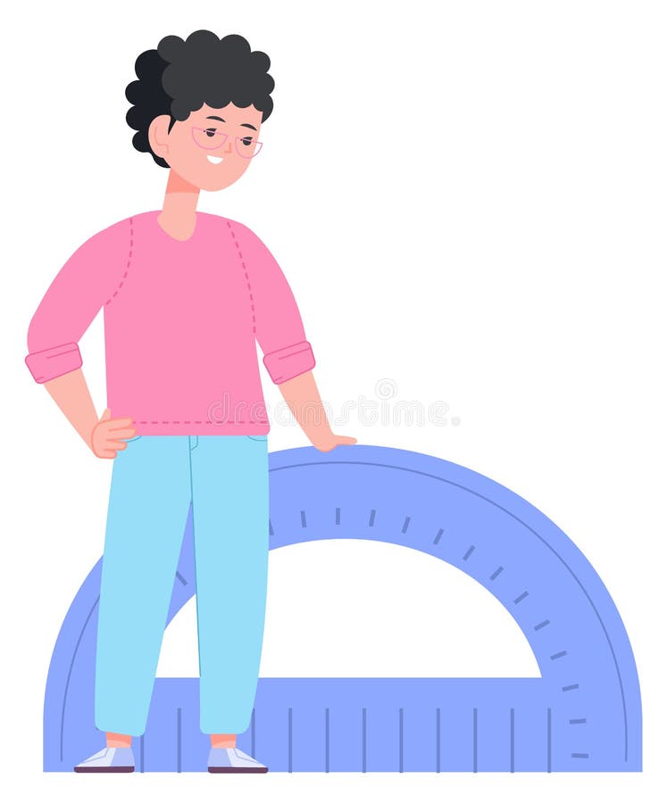 Boy with Protractor. Math Genius Kid. Smart School Child Stock Vector ...