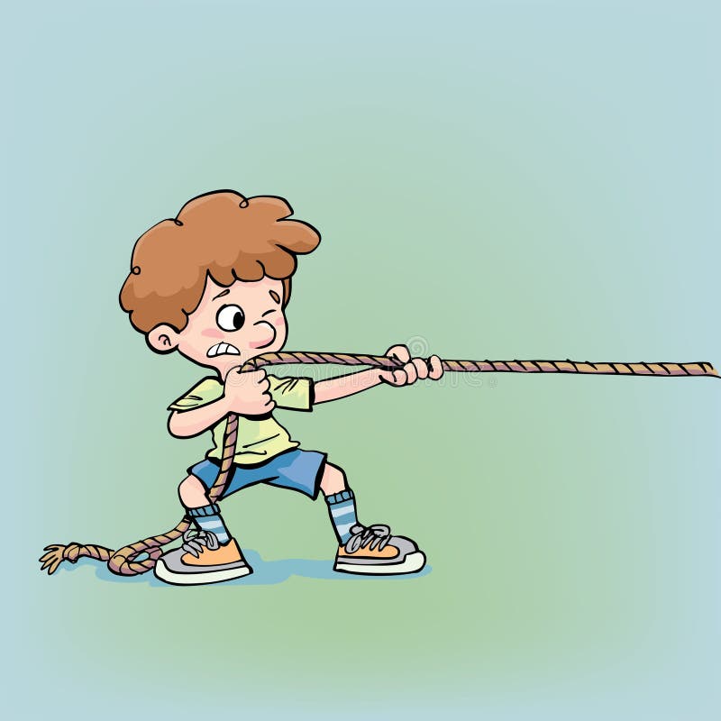 Boy Pulled Strongly on One Side of the Rope Stock Vector - Illustration ...