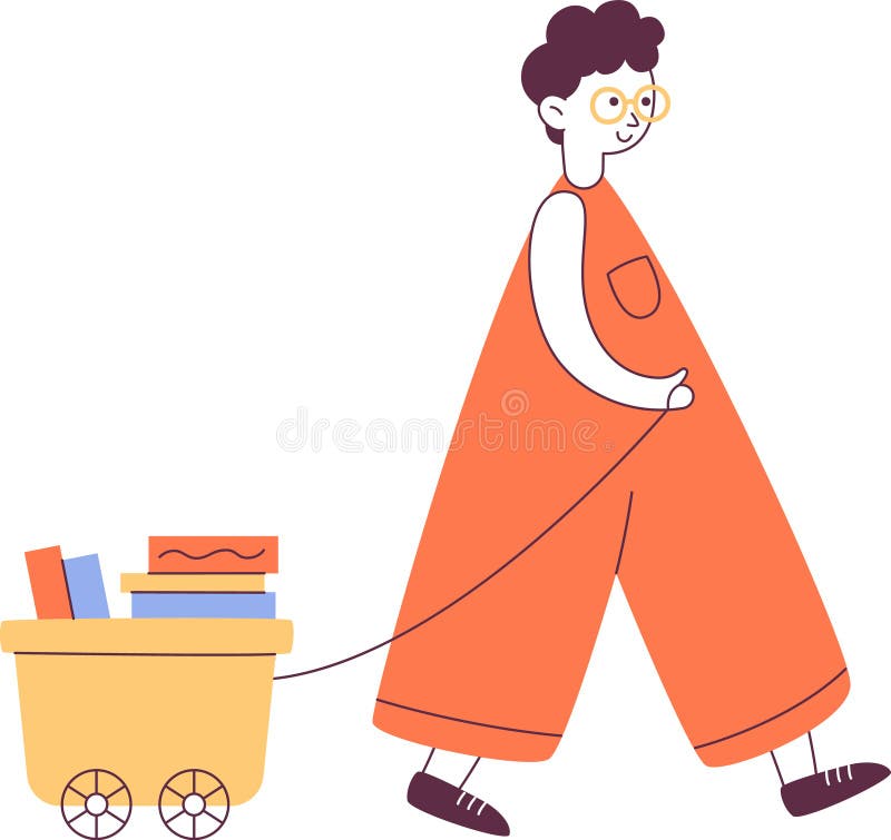 Boy Pulling Cart with Books Stock Vector - Illustration of education ...