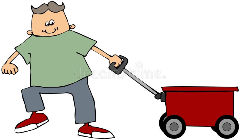 Boy Pulling a Red Wagon stock illustration. Illustration of male - 13901587