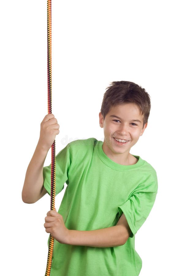 Boy pulling a rope stock image. Image of isolated, smiling - 15381981