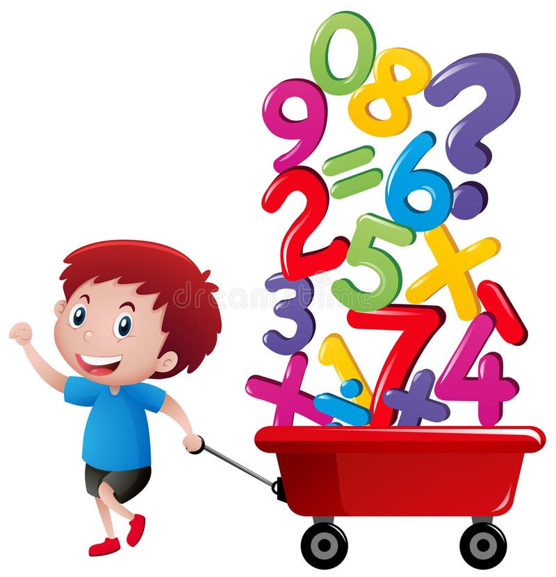 Boy Pulling Wagon with Number Blocks Stock Vector - Illustration of ...