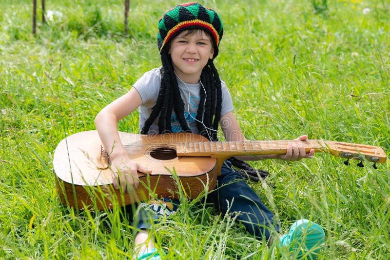 Boy punk with guitar stock image. Image of field, agricultural - 292655589