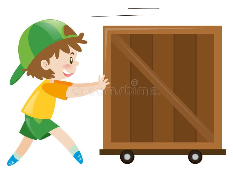 Boy Pushing Wooden Box Alone Stock Vector - Illustration of youth ...