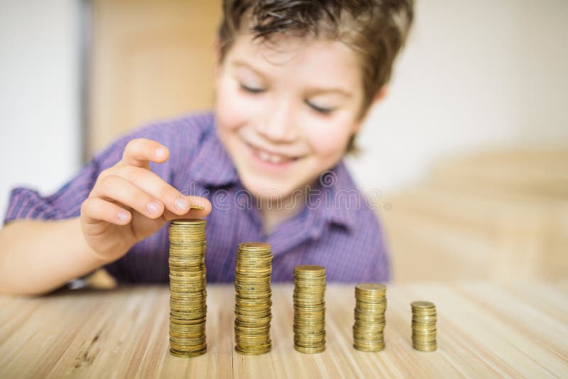 Boy put the coin stock photo. Image of currency, asian - 52246410