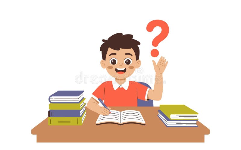 Boy with Question Mark Studying at Desk Stock Vector - Illustration of ...