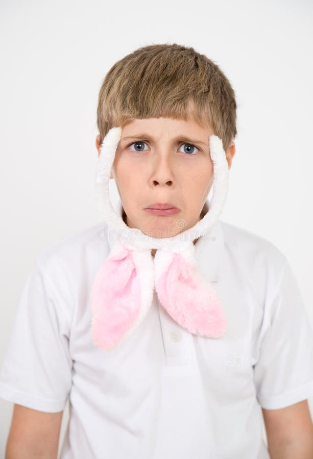 Boy with Rabbit Ears Makes Faces Stock Photo - Image of tongue ...