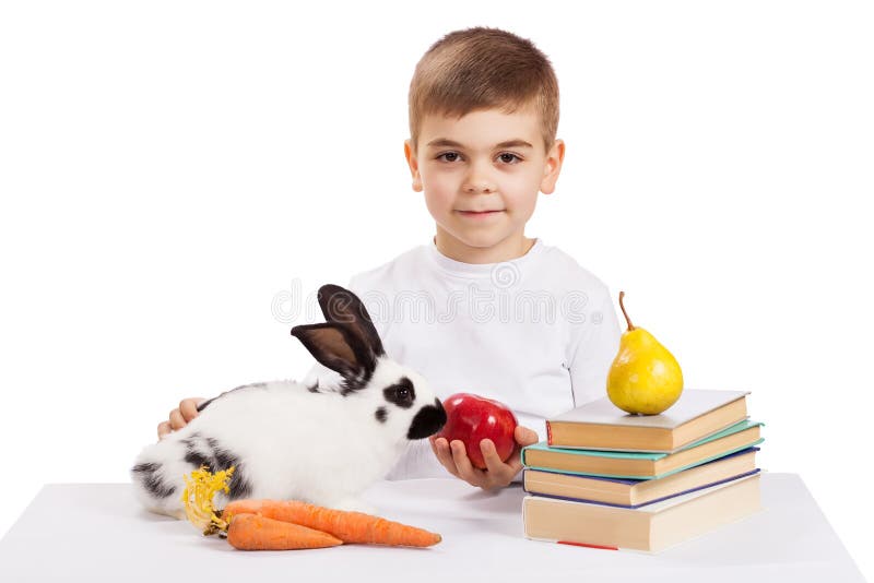 Boy with rabbit stock image. Image of friendship, animal - 81327847