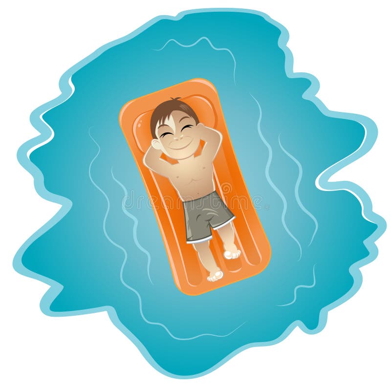Boy on Raft in Swimming Pool Stock Vector - Illustration of inflatable ...