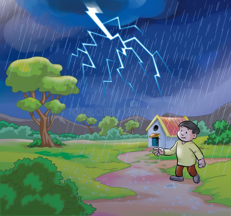 The boy in the rain stock illustration. Illustration of person - 296362517