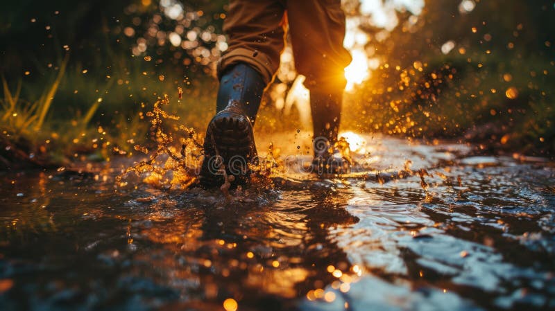 Boy Walking in Mud Puddle. Made with Generative AI. Stock Illustration ...
