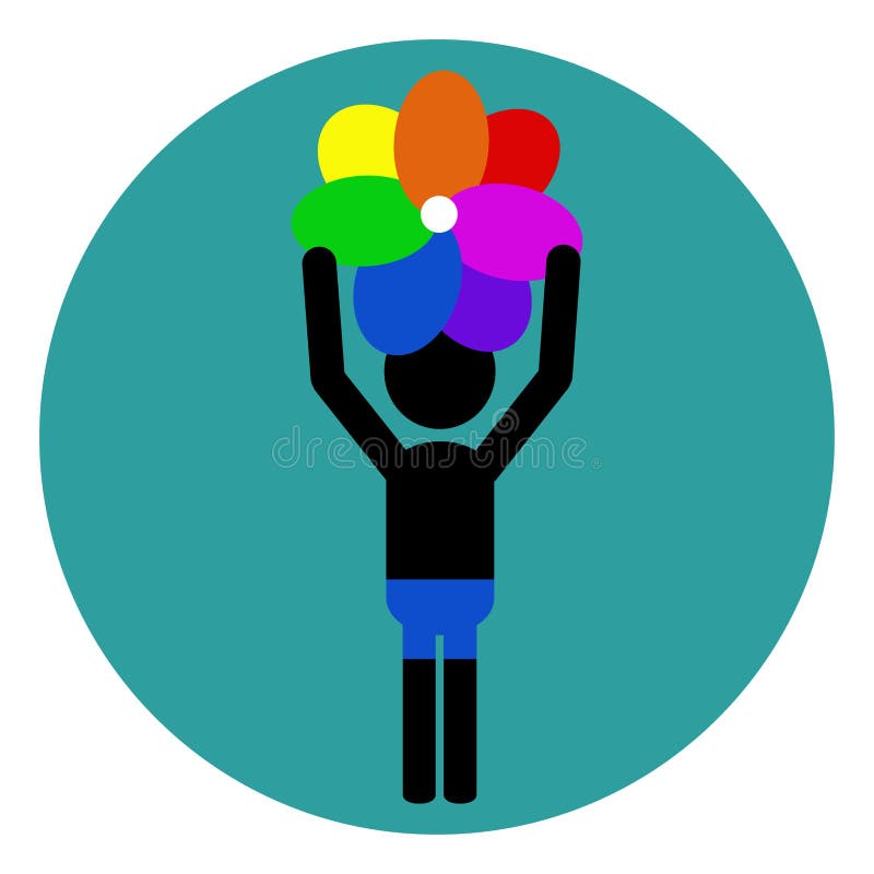 Boy with Rainbow Flower Icon Stock Illustration - Illustration of green ...