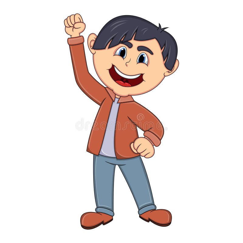 Boy Raised His Hand Cartoon Stock Vector - Illustration of point, happy ...