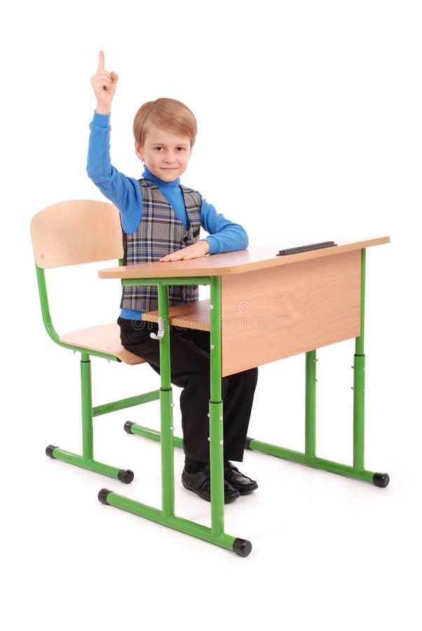 Boy Raising Hand To Ask Question Stock Image - Image of book, desk ...