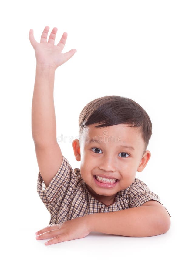 Child Raising His Hand Isolated White Stock Photos - Free & Royalty ...