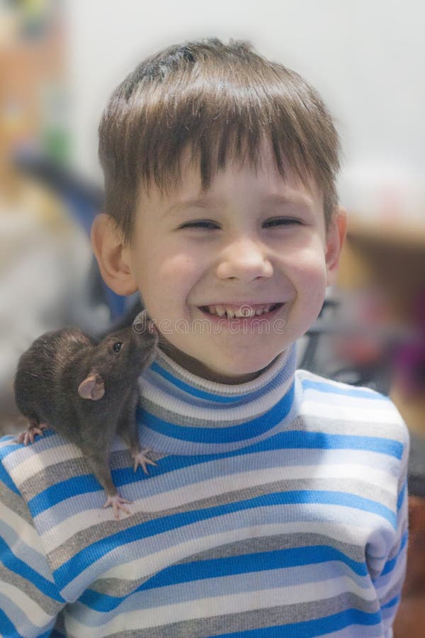 A Boy with a Rat on His Shoulder Stock Image - Image of personality ...