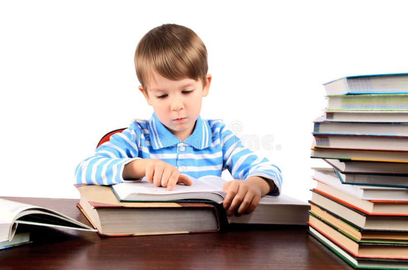 Boy reading a big book stock image. Image of book, childhood - 37520255