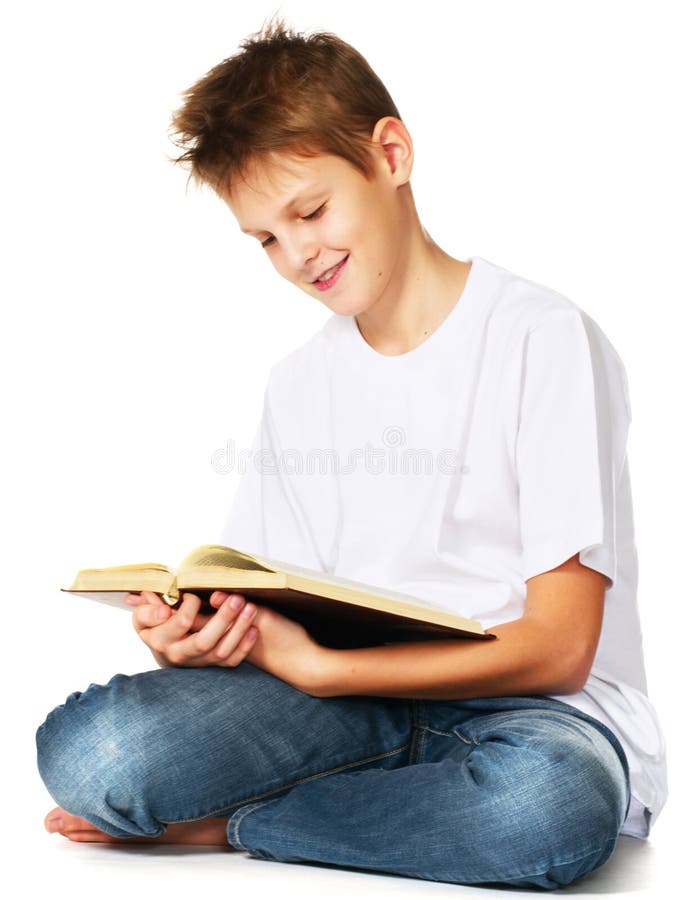 Little Cute Boy is Reading a Book and Imagining Himself a Hero Stock ...