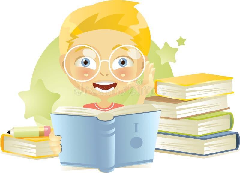 Kid Reading a Large Red Dictionary Stock Illustration - Illustration of ...