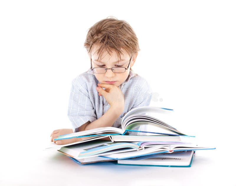 Boy reading a book stock image. Image of hardcover, childhood - 24056263