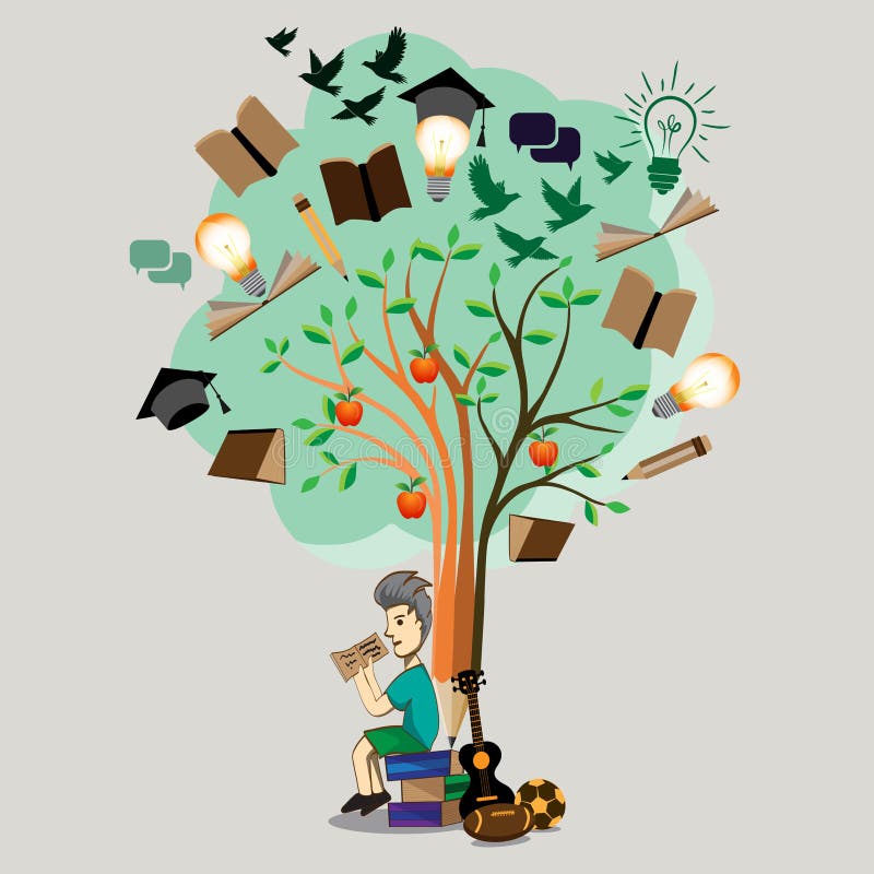Child Reading Book Under Tree Stock Illustrations – 98 Child Reading ...