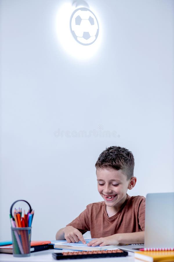 Boy Reading Book at the Table at Home Stock Image - Image of homework ...