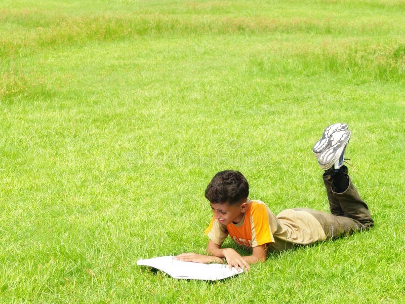 Asian boy studying stock image. Image of grass, ethnic - 4039247