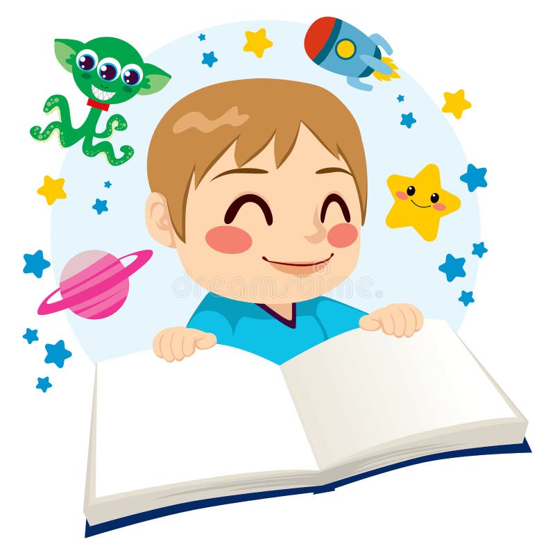 Boy Reading Science Fiction Book Stock Vector - Illustration of cartoon ...